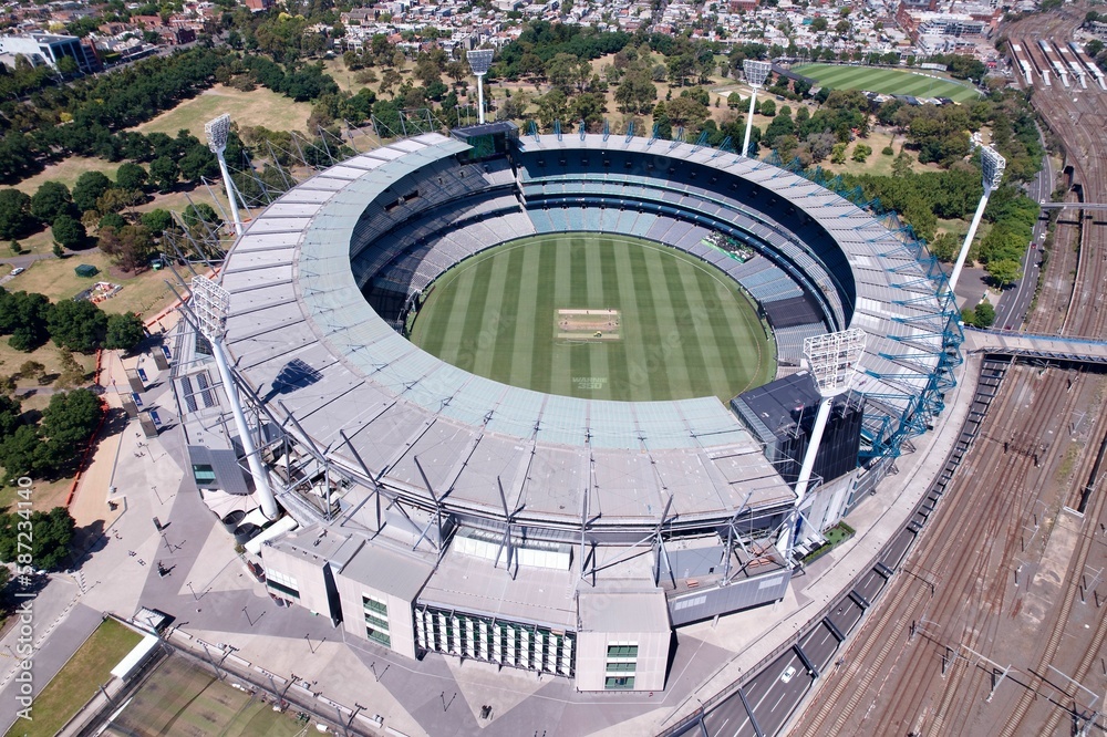 Aerial of the Melbourne Cricket Ground MCG stadium in Yarra park in ...
