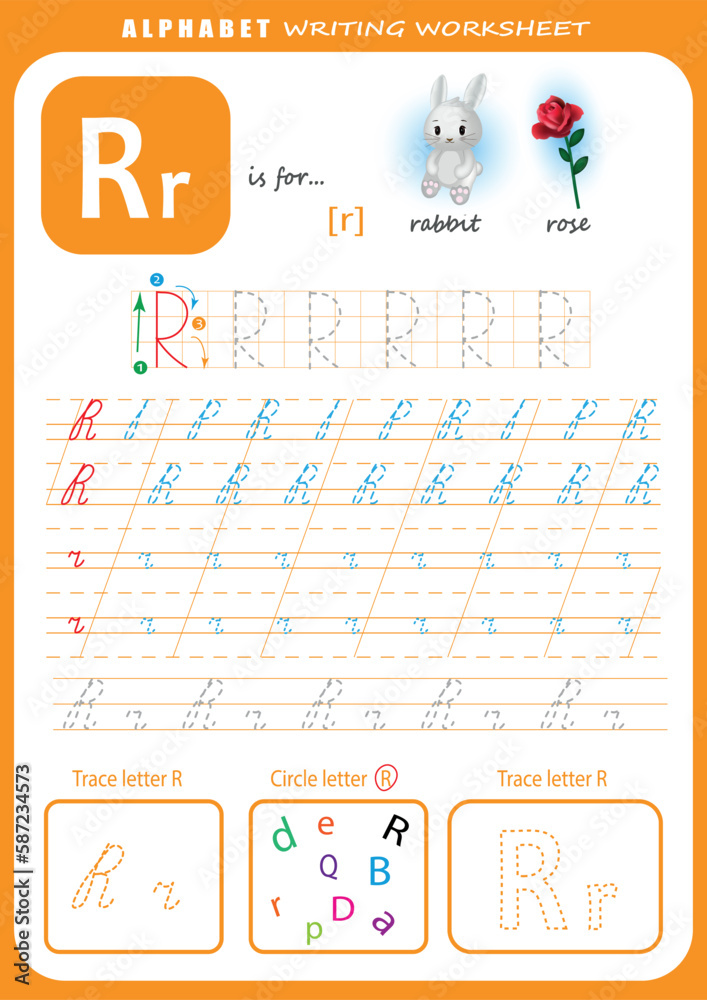 R letter handwriting practice worksheet. Alphabet letter tracing ...