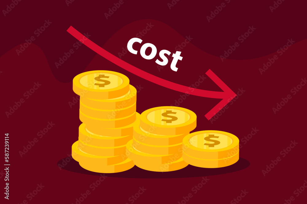 Costs reduction, costs cut, costs optimization business concept. Coin ...