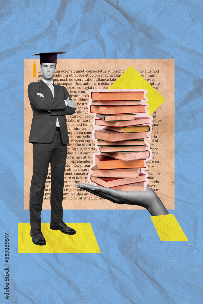 Educational template collage of young worker guy complete professional ...