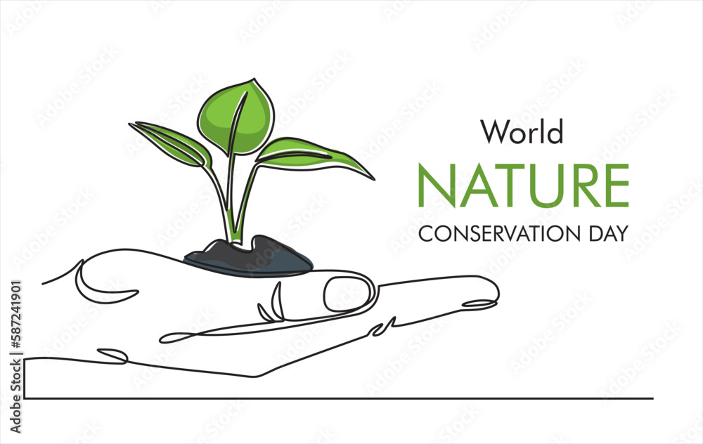 World nature conservation day. Single continuous line of hands holding ...