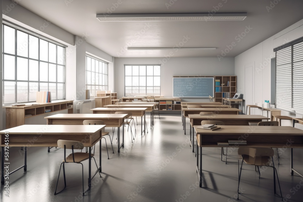 Empty modern classroom with white Interactive board 3d render Stock ...