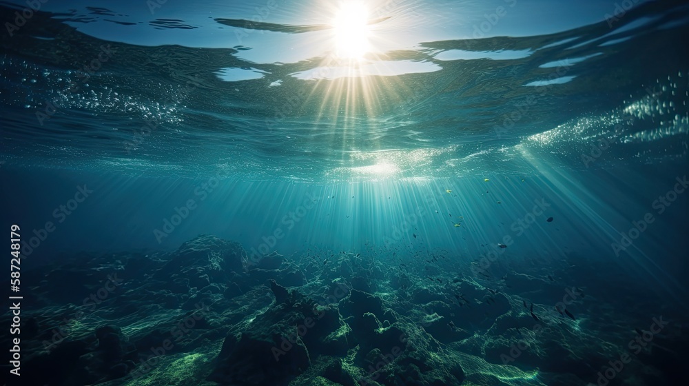 Blue sunlight illuminating underwater sea, creates stunning marine ...