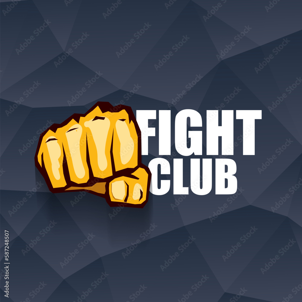 fight club vector logo with orange man fist isolated on crystal grey ...