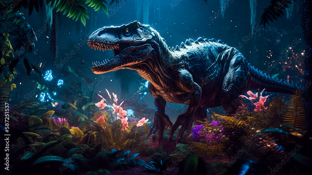 Tyrannosaurus rex in a mystical tropical forest. Ai generated ...
