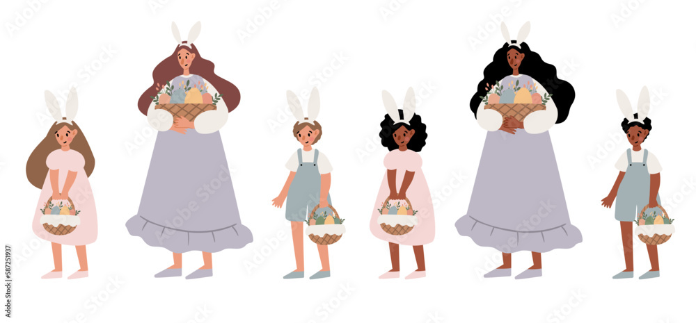 Happy Easter clipart set, Cute bunny rabbit illustration, Childrens egg ...