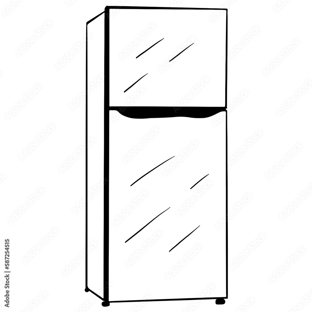 refrigerator outline, Hand drawn outline illustration, kitchen ...