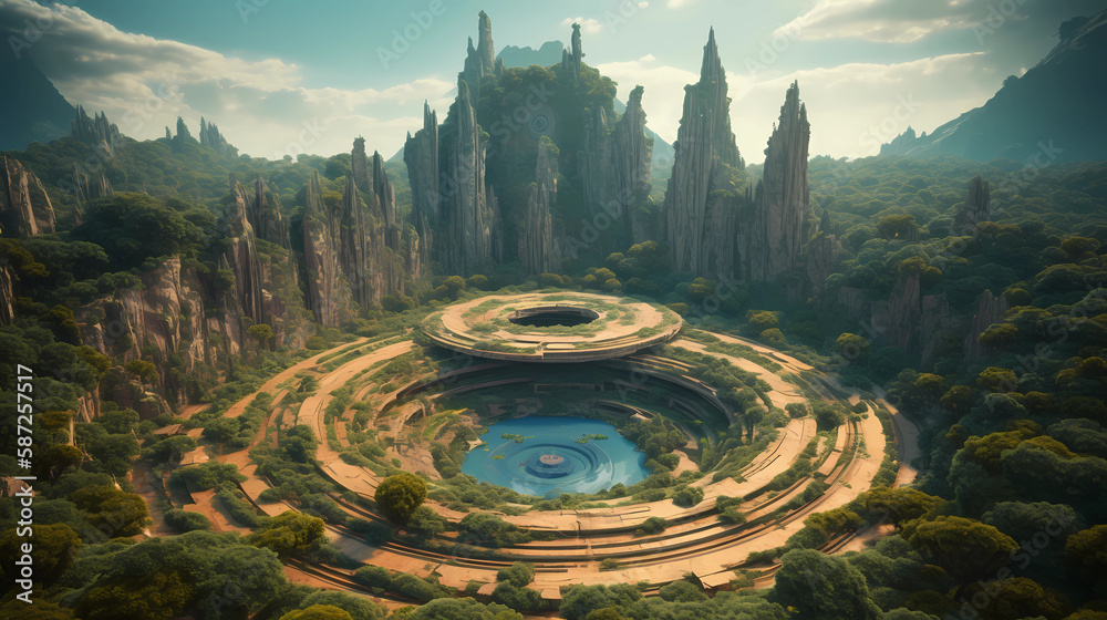 Ancient alien monument with circular architecture. Generative AI. Stock ...