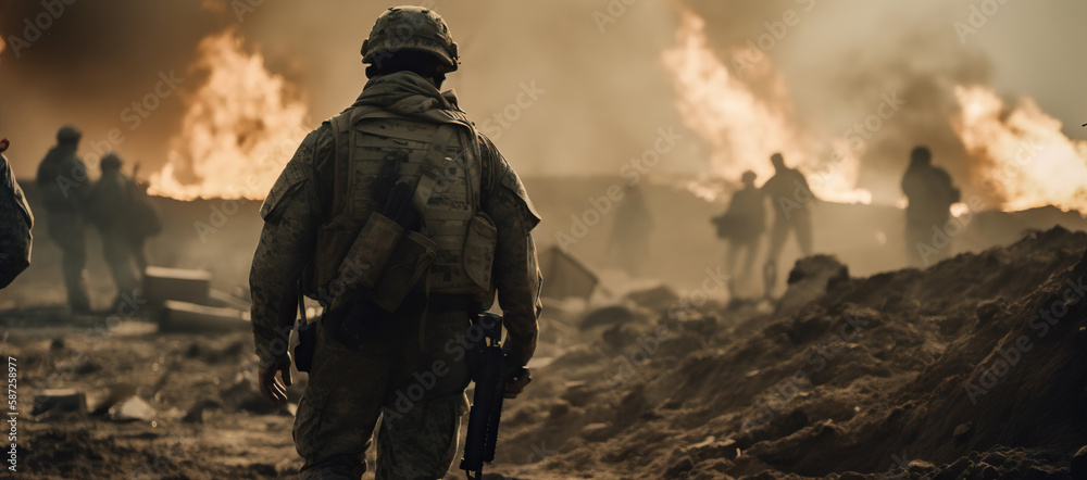 Military special forces soldiers are depicted crossing through a ...