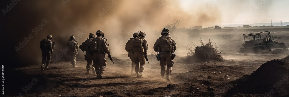 Military special forces soldiers are depicted crossing through a ...