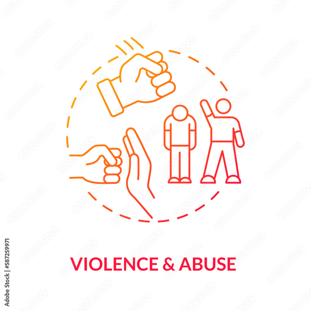Violence and abuse red gradient concept icon. Expressing aggression ...