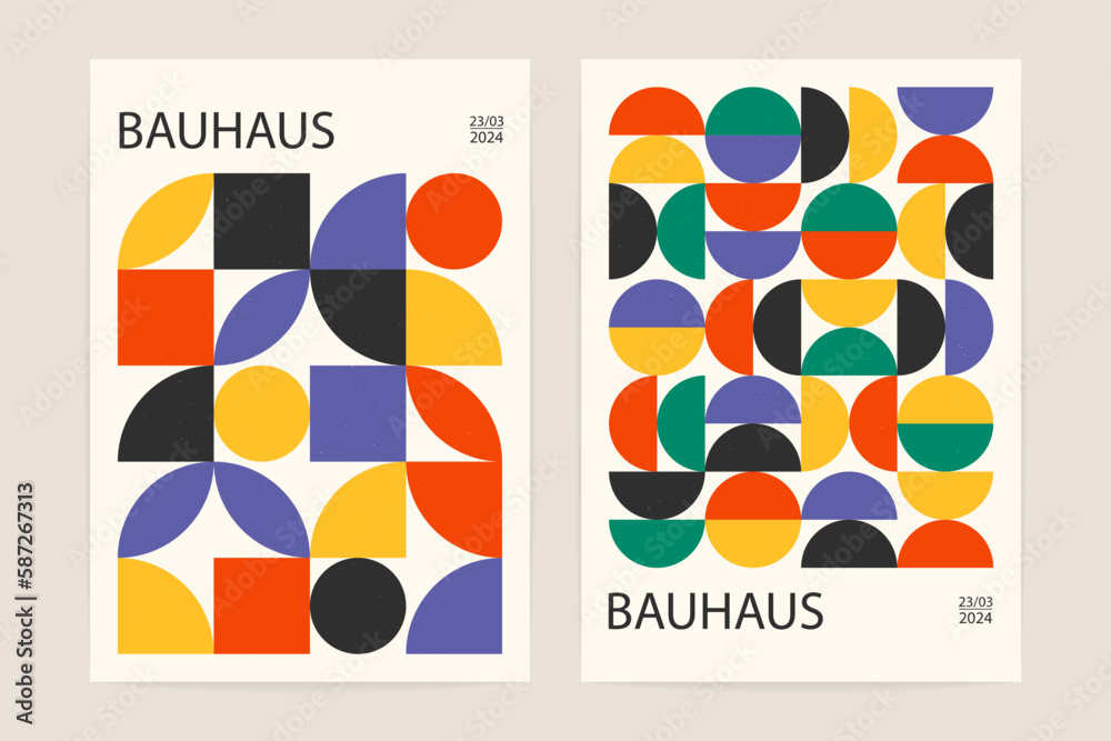 Geometric bauhaus pattern background. Abstract circle square shapes ...