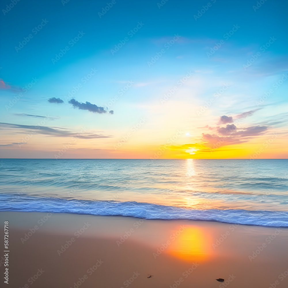 sunset over the sea - Beach landscape - Calm beach background for ...
