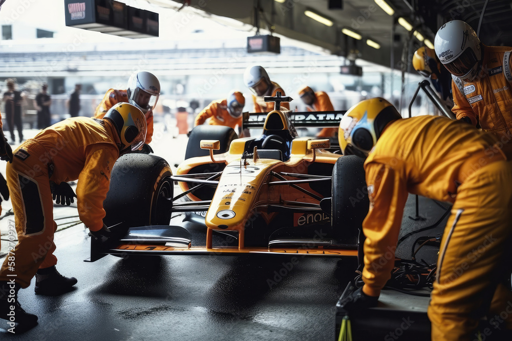 Dynamic scene of formula one racing car at pit stop symbolizing high ...
