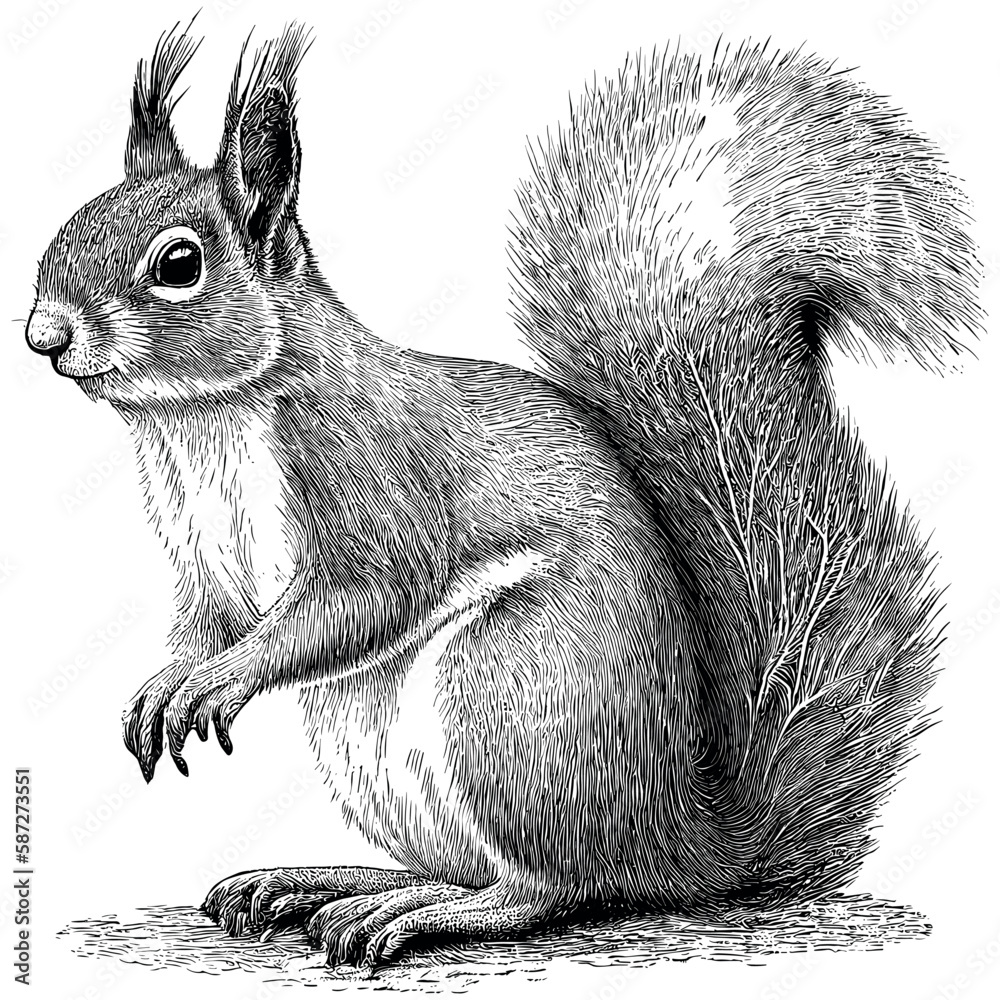 White Pen And Ink Squirrel