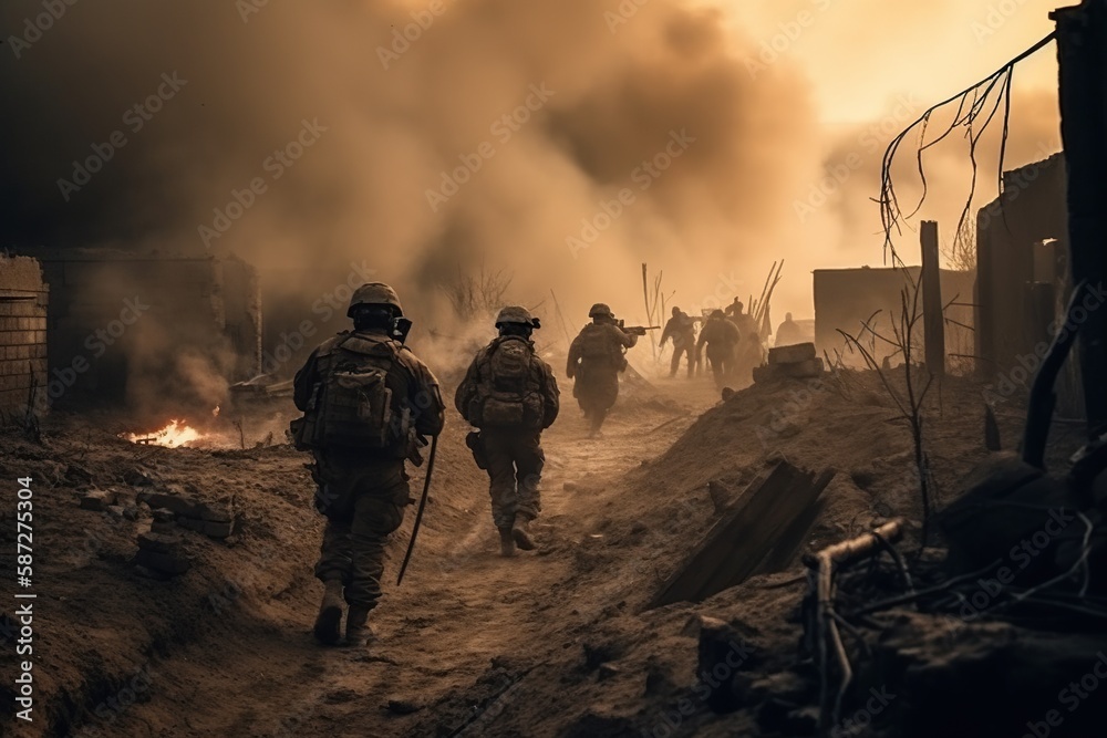 Military special forces soldiers are depicted crossing through a ...