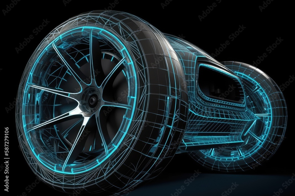Concept for futuristic sports car tires with rim wireframe intersection ...