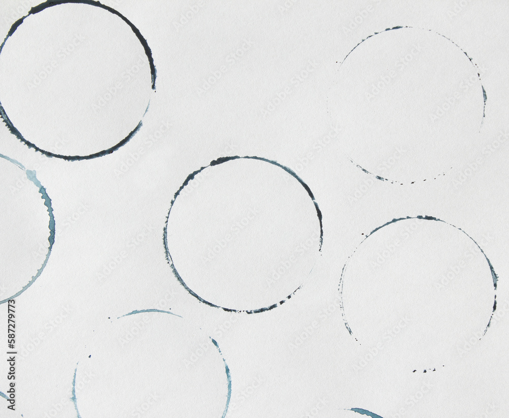 blue shapes of Wine circle and Coffee ring stains. Wine glass marks or ...