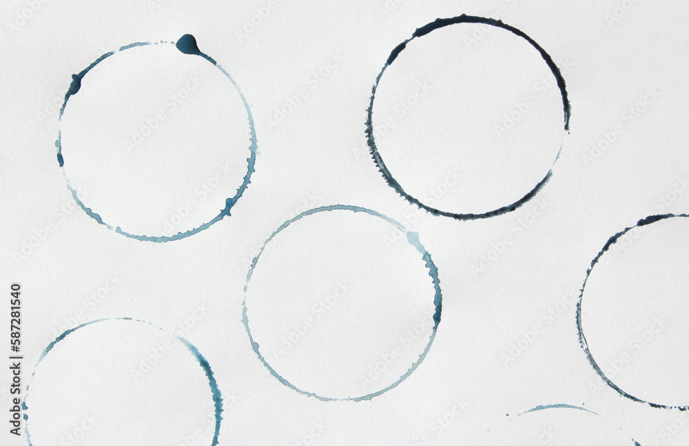 blue shapes of Wine circle and Coffee ring stains. Wine glass marks or ...