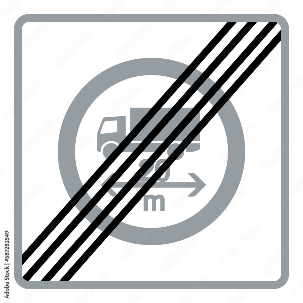 Traffic signs. Road signs. Instruction road signs. End of scope of a ...
