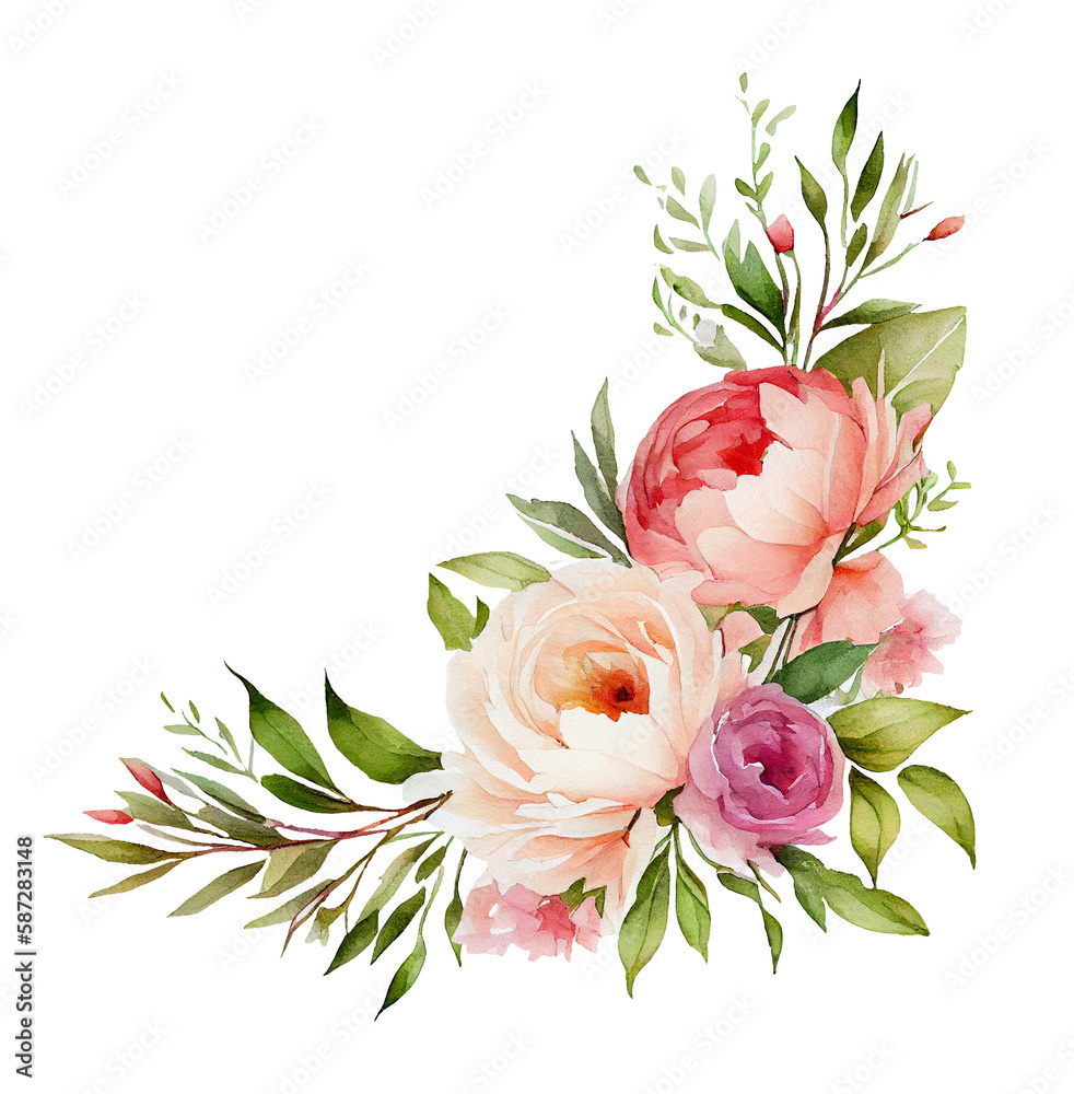 watercolor abstract corner spring floral peonies with pastel color for ...
