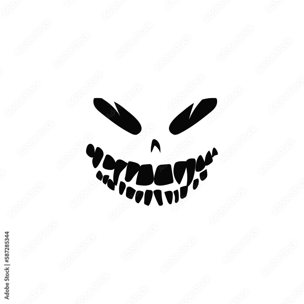Creepy laughing face with big teeth. Evil ghost mouth for halloween as ...