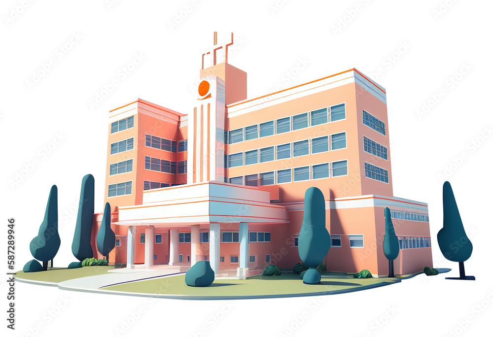 3d illustration modern hospital buildings, isolated on white and ...