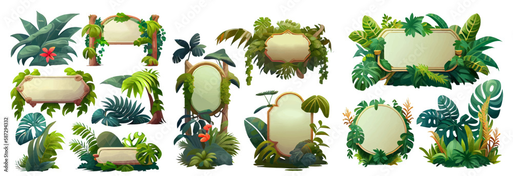 Set Vector Tropical Foliage Illustration Of Ui Interface Icons Isolated On White Background