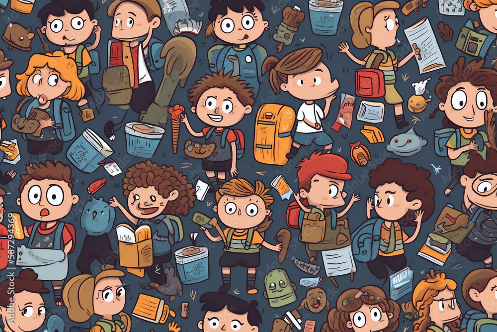 Teacher day background seamless diverse students, teachers, classrooms ...