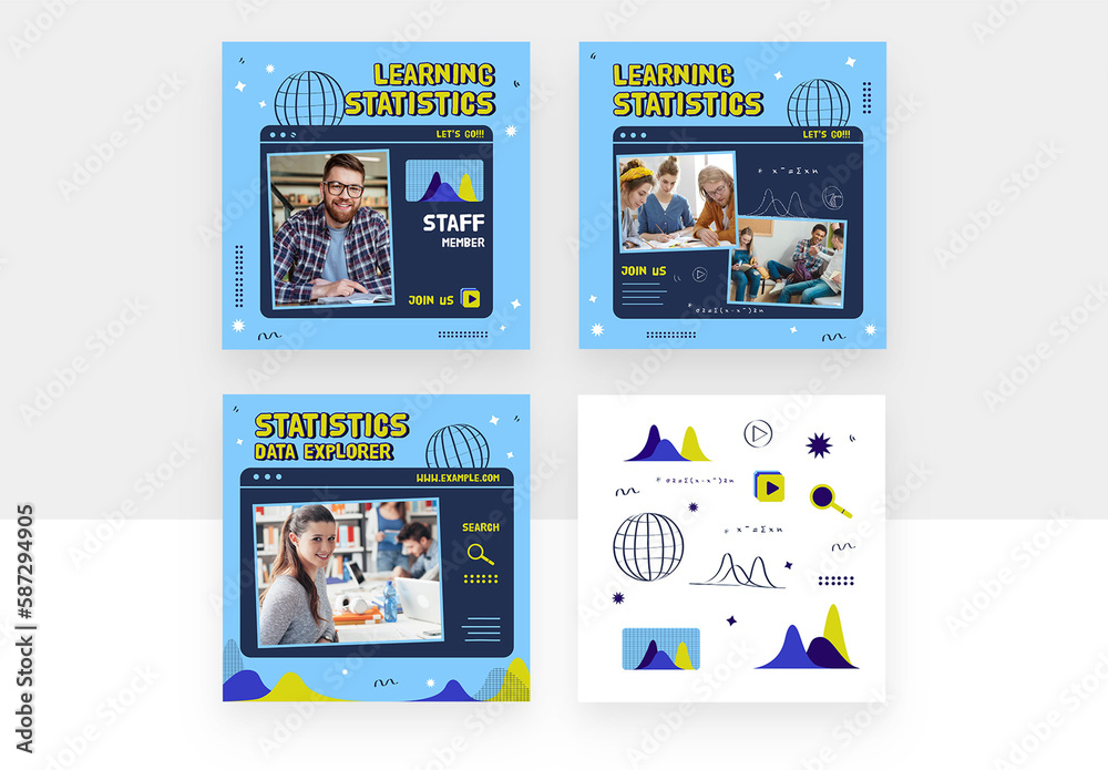 Education Math Statistics Algebra Social Media Banner Set with Icons ...