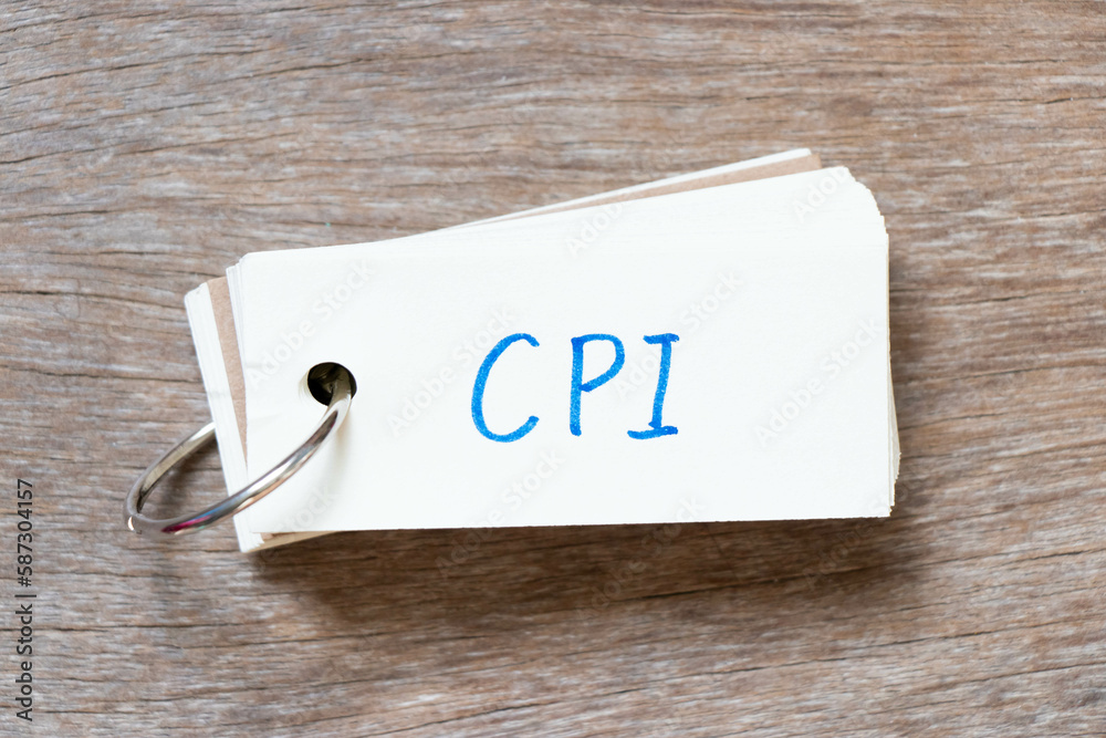 Flash card with handwriting in word CPI (abbreviation of Consumer Price ...