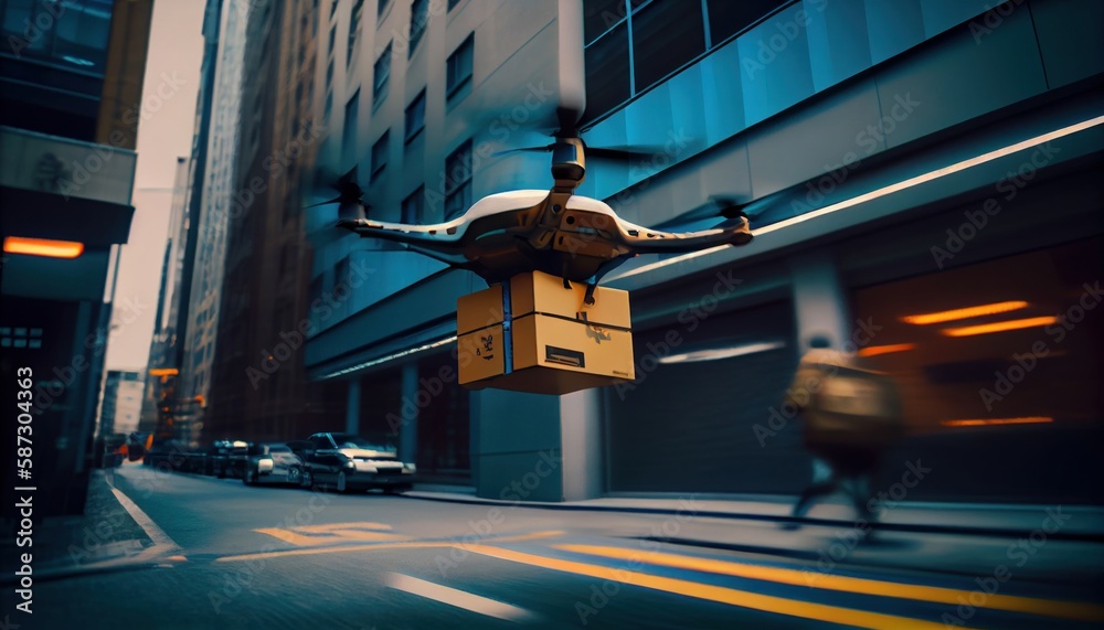 Drone delivery concept. Autonomous unmanned aerial vehicle used to ...