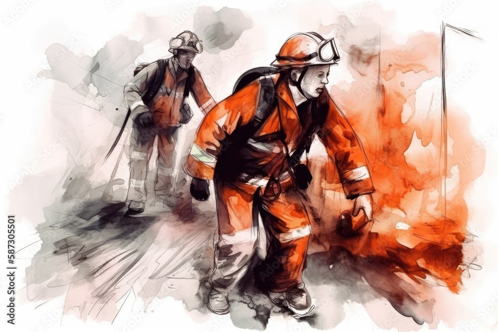 firefighters marching across a city street in full gear. Generative AI ...