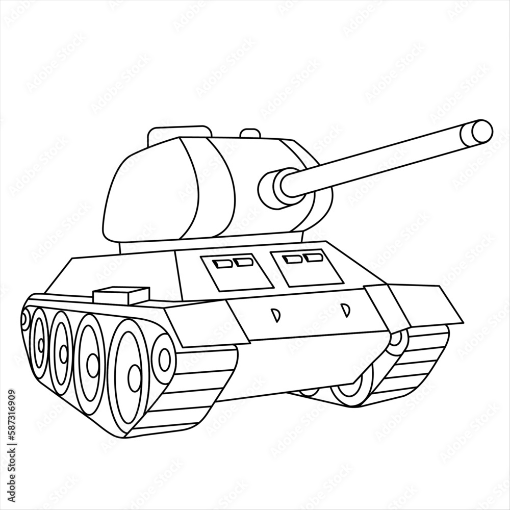Tank Coloring Page. Military Vehicle Cartoon Illustration. Line Art ...