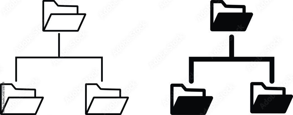 Folder sharing icon sheet, simple trendy flat style line and solid ...