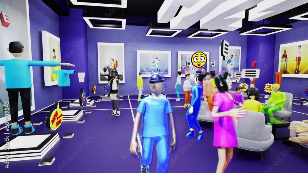 3D avatars with icons choose clothes in shopping mall. 3D render of ...