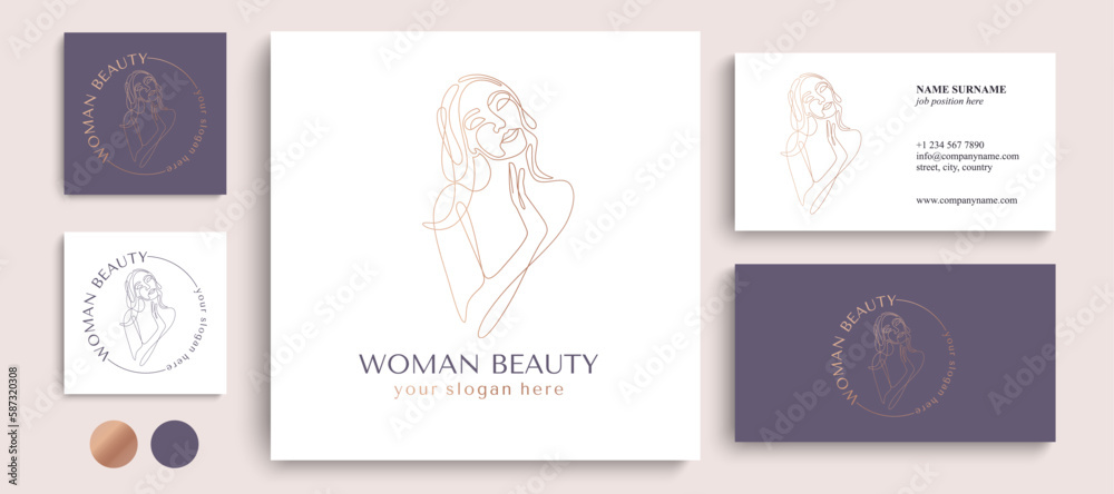 Woman vector lineart illustration. Elegant Feminine Beauty Logo. Woman ...