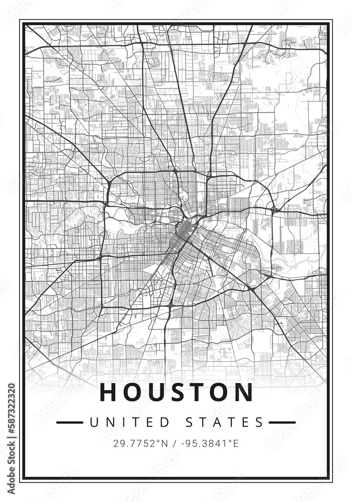Street map art of Houston city in USA - United States of America ...