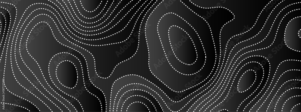 Abstract white lines with dots topographic map background. Topographic ...