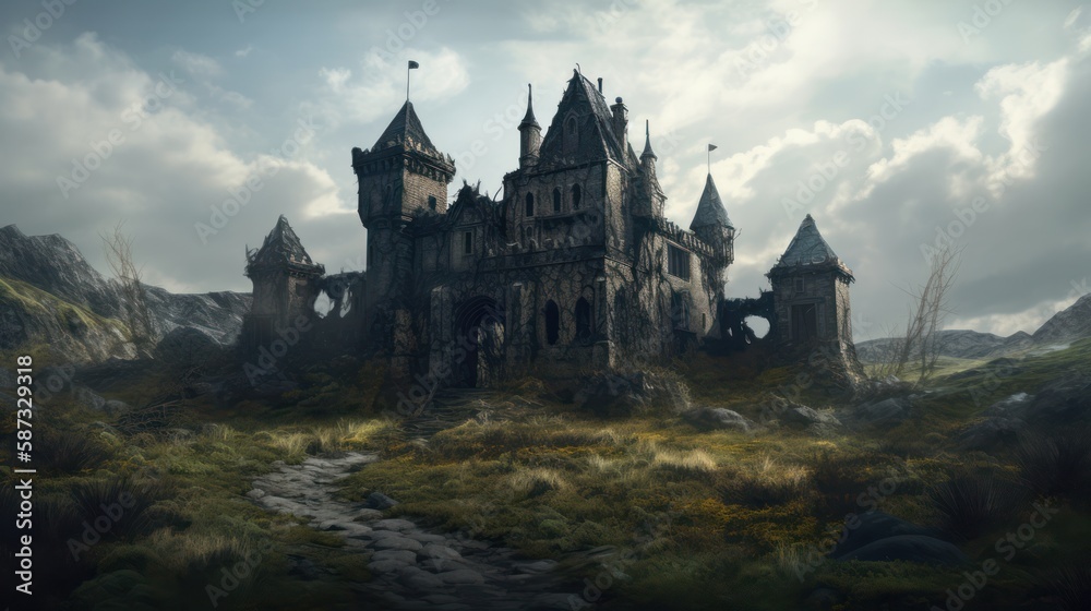 Abandoned Medieval Castle Ruins in the Moor, Concept Art, Digital ...