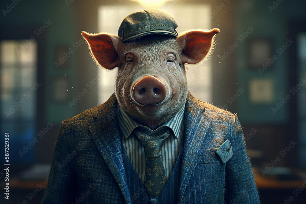 pig businessman in a business suit, created by a neural network ...
