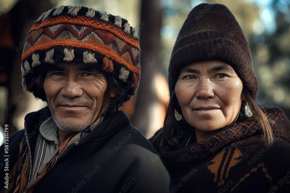 Indigenous senior Mapuche couple, South American natives from Chile and ...