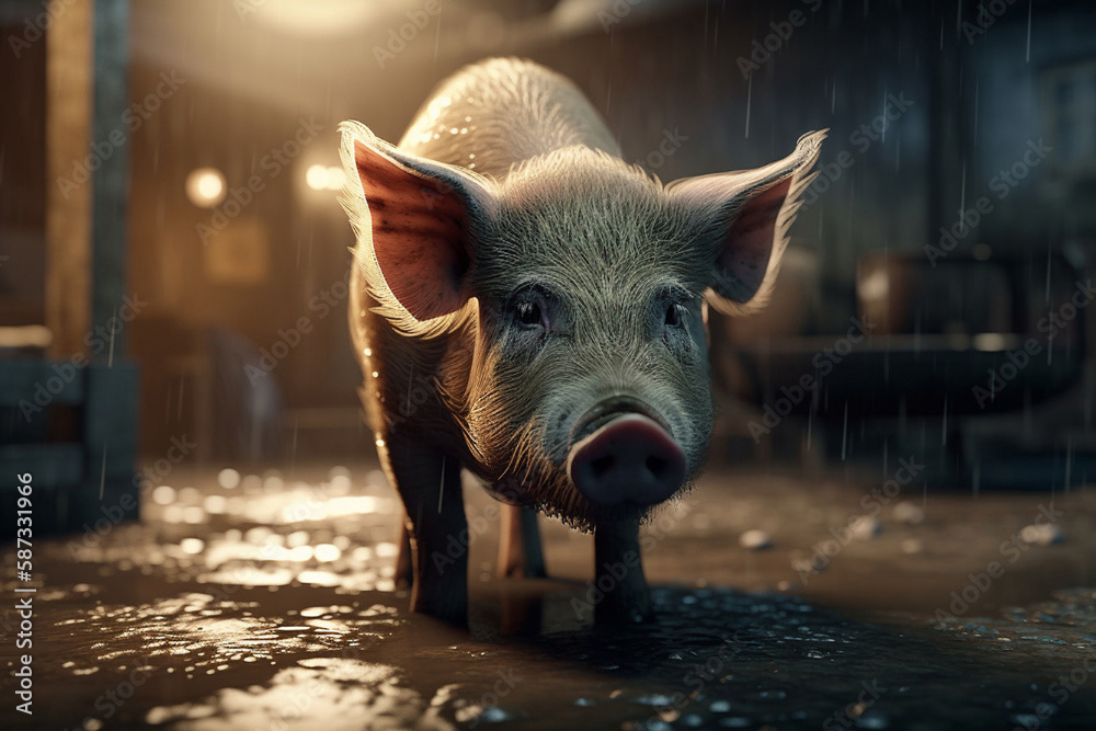 a pig in a pigsty, created by a neural network, Generative AI ...