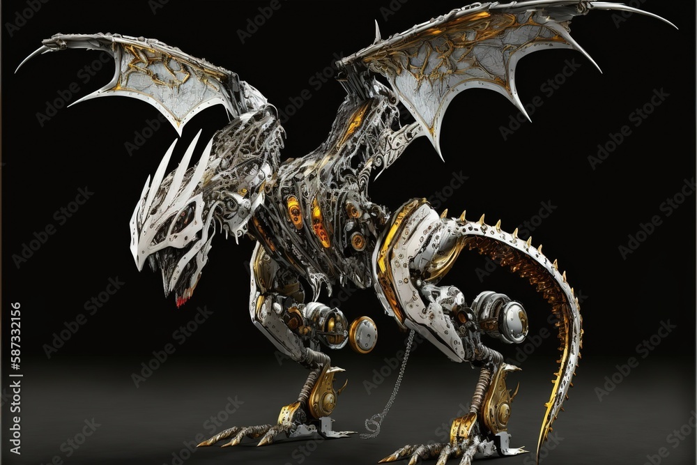 Steel dragon with fantasy sci-fi and steampunk design model, featuring ...