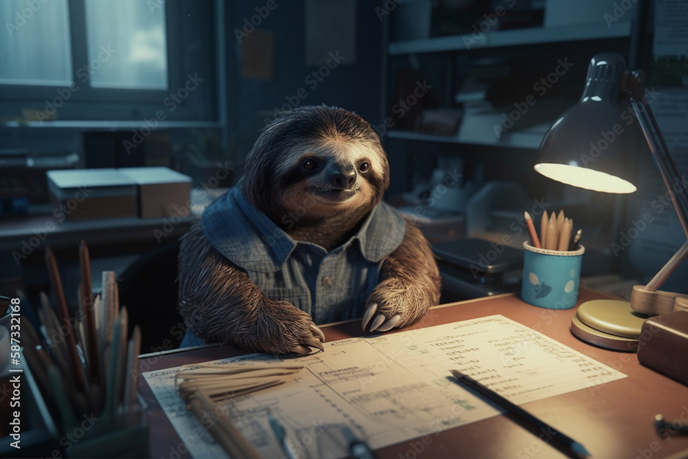 sloth employee, created by a neural network, Generative AI technology ...
