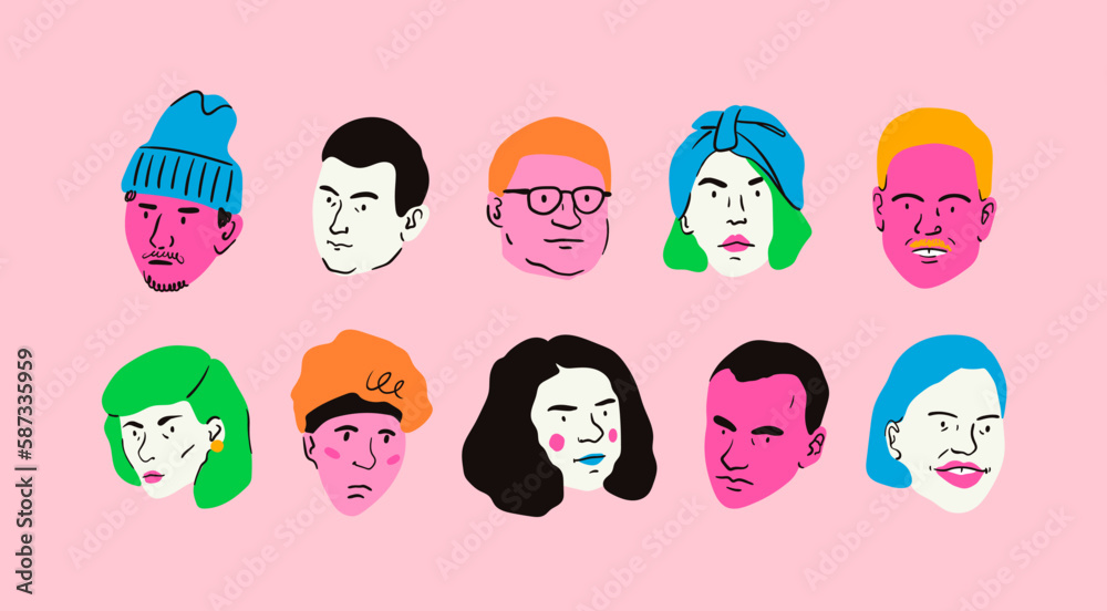 Various portraits of men and women. Diverse stylish people. Trendy ...
