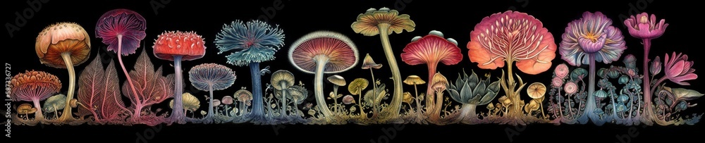 Panoramic banner, divider, various mushroom species, every size and ...