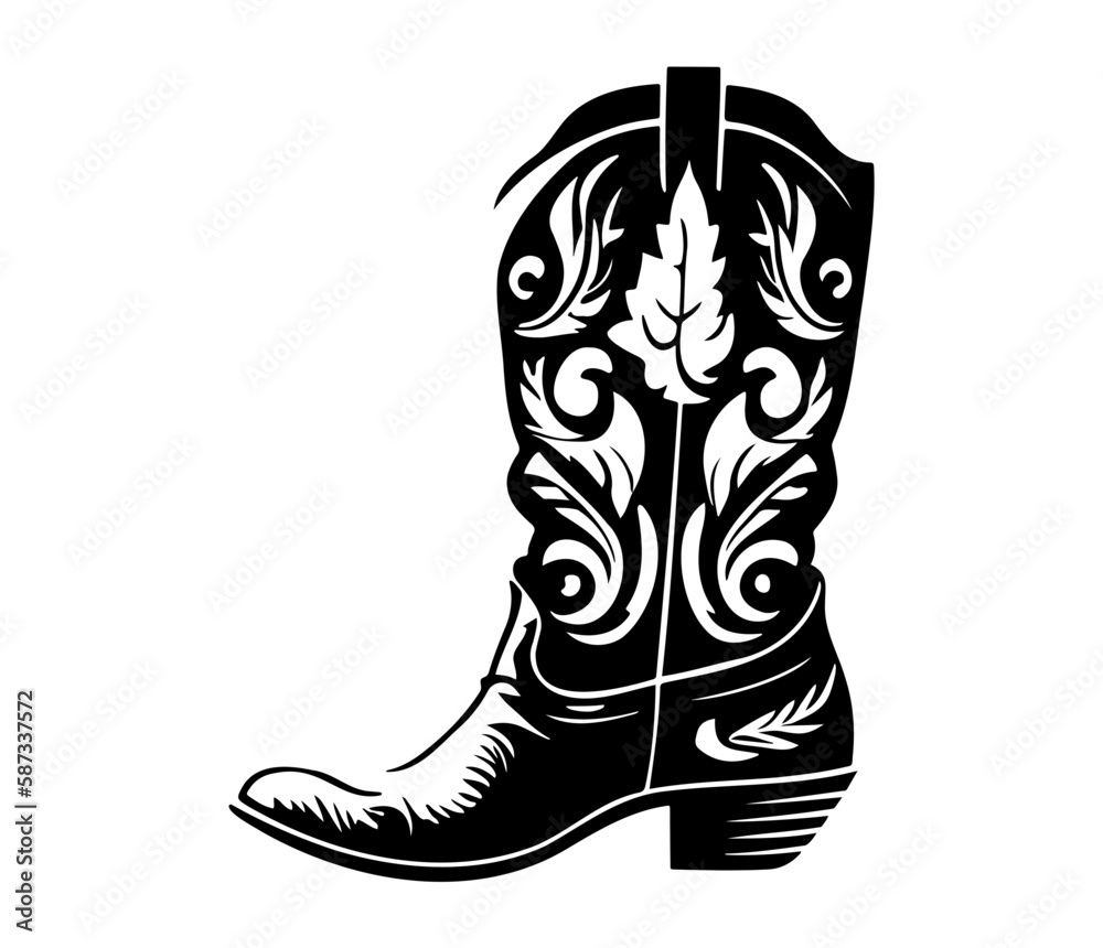 Cowboy boots, Cowgirl boots vector black graphic illustration Stock ...