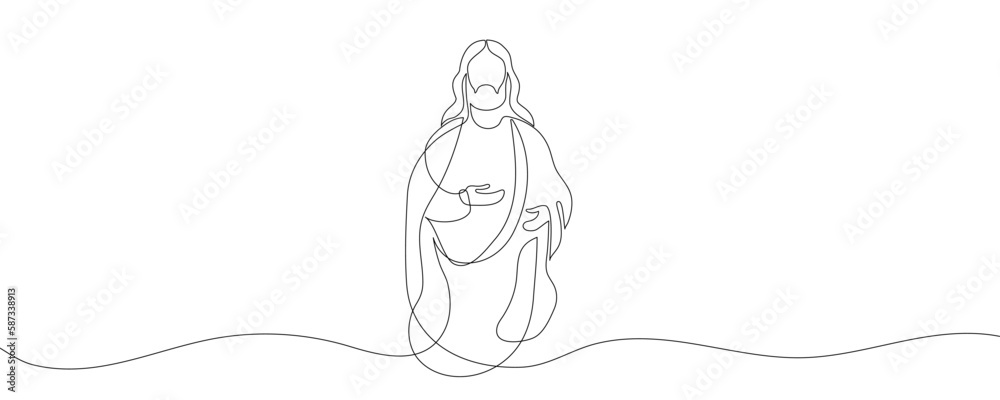 Continuous line drawing of Jesus Christ, son of God, biblical easter ...
