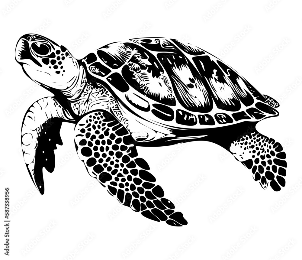Swimming sea turtle icon sea animal black symbol, underwater animals ...